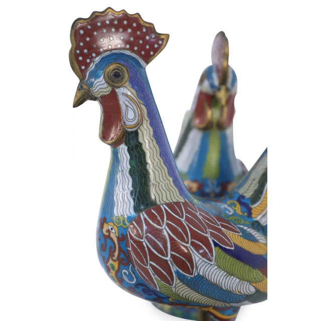 Antique Chinese Multi-Colored Cloisonne Rooster Sculptures - A Pair ...