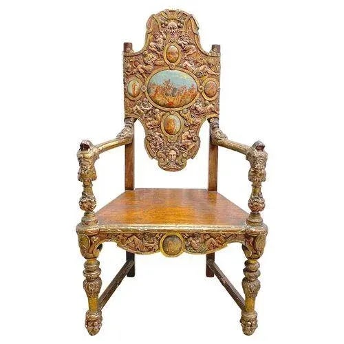 Antique Carved Ancient Roman History Armchair | Chairish