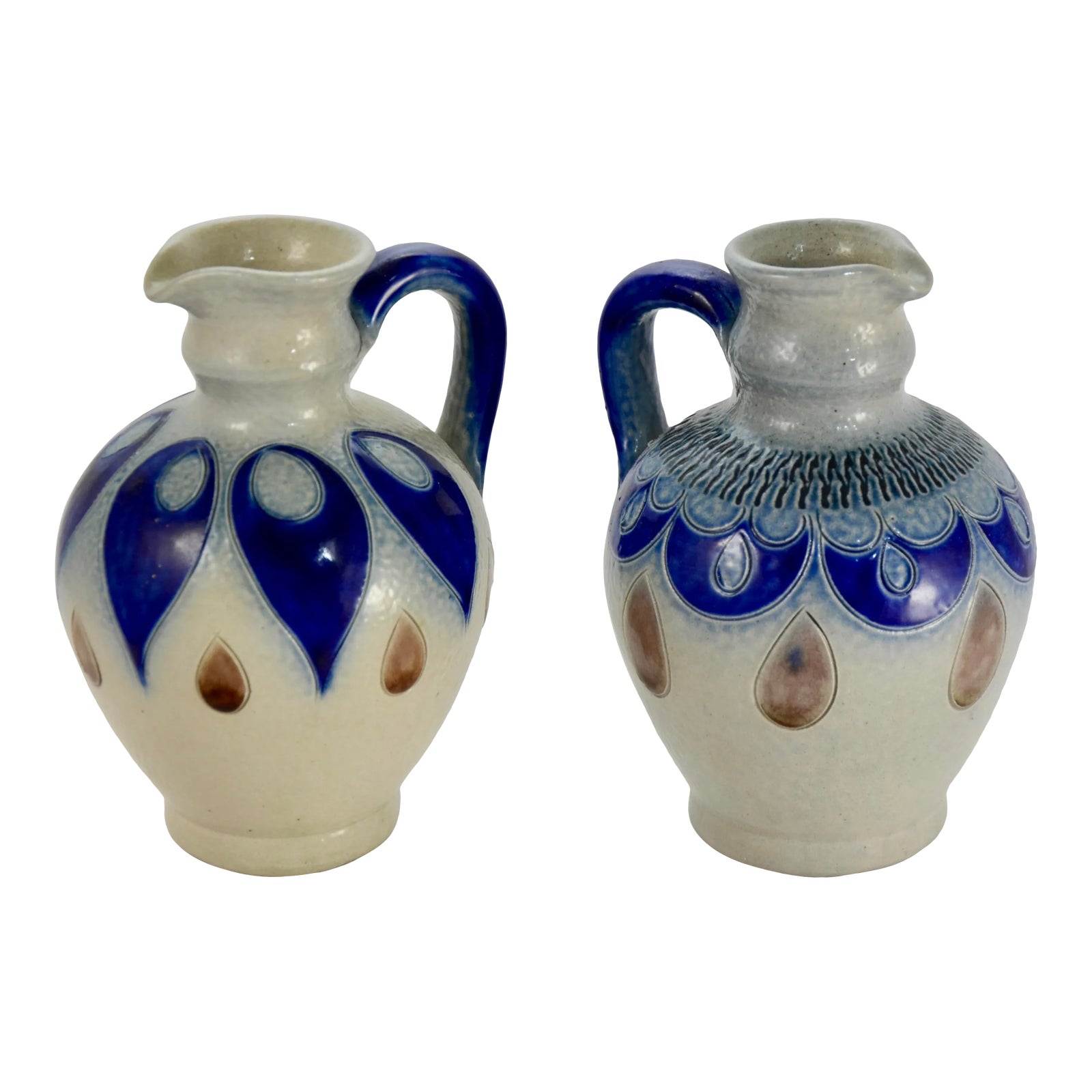 1950s Blue German Salt Glaze Pottery - a Pair | Chairish