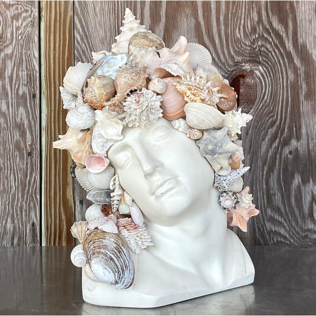 Vintage Coastal Shell Encrusted Bust | Chairish