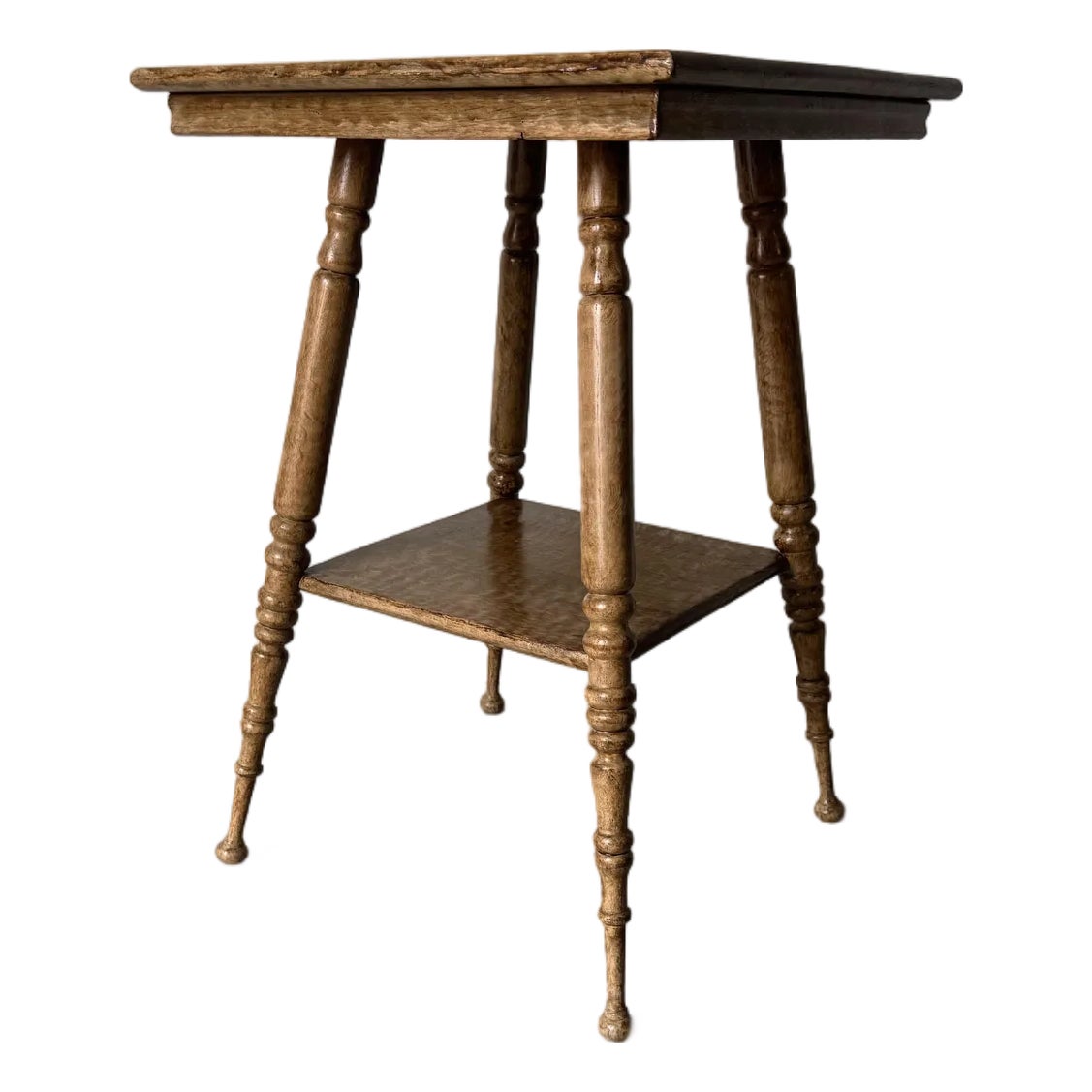 1960s Vintage Two-Tier Oak Parlor or End Table With Turned Legs | Chairish