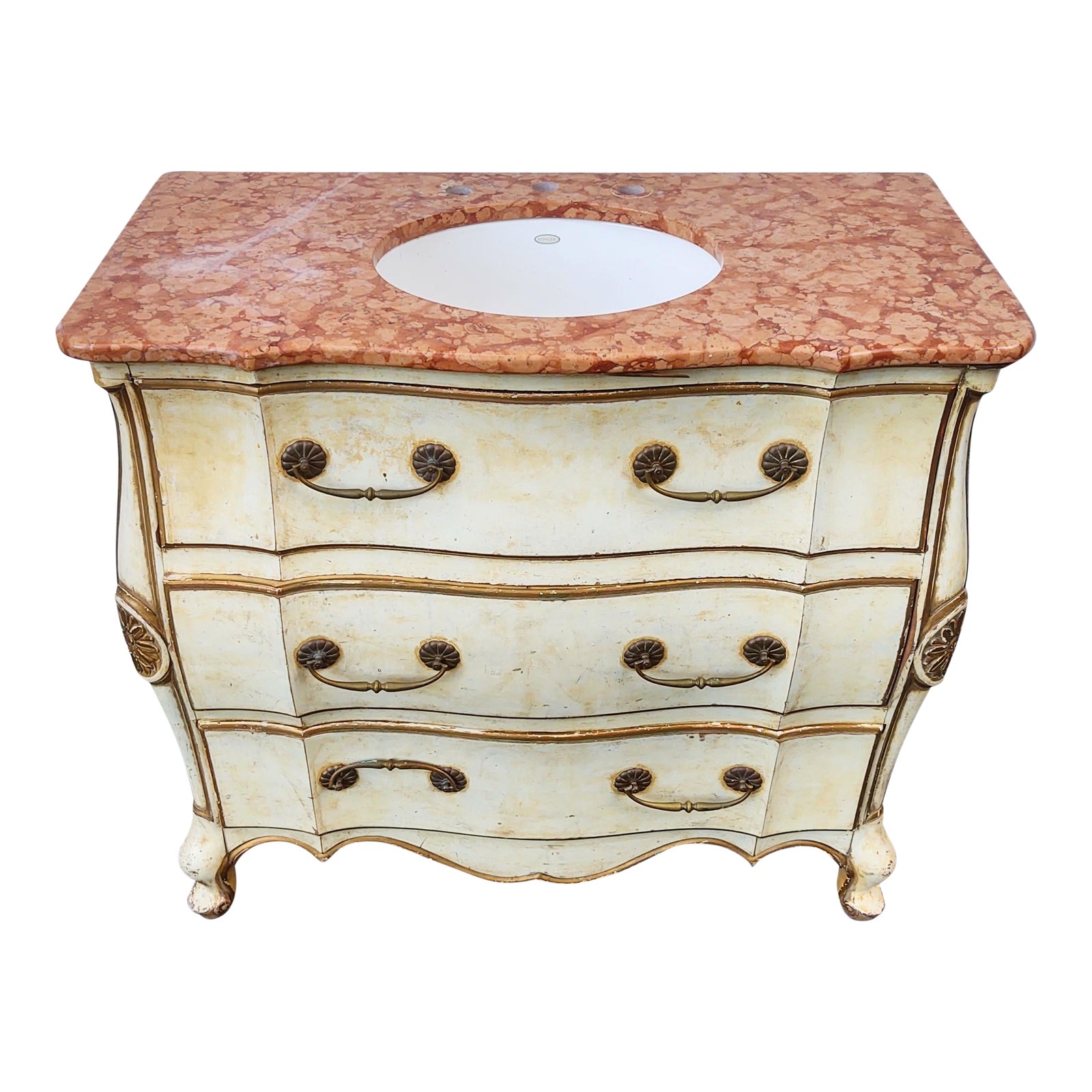 Late 20th Century Vintage Louis VI Bombay Vanity Pink Marble Top | Chairish