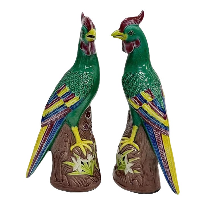 1950’s Green Japanese Porcelain Parrot Figurines- Set of 2 | Chairish