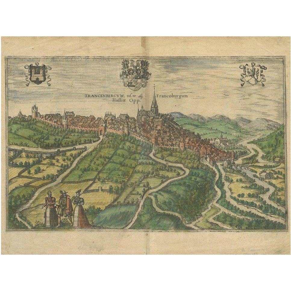 Bird's-Eye Map of Frankenberg from Braun & Hogenberg, 1599 | Chairish