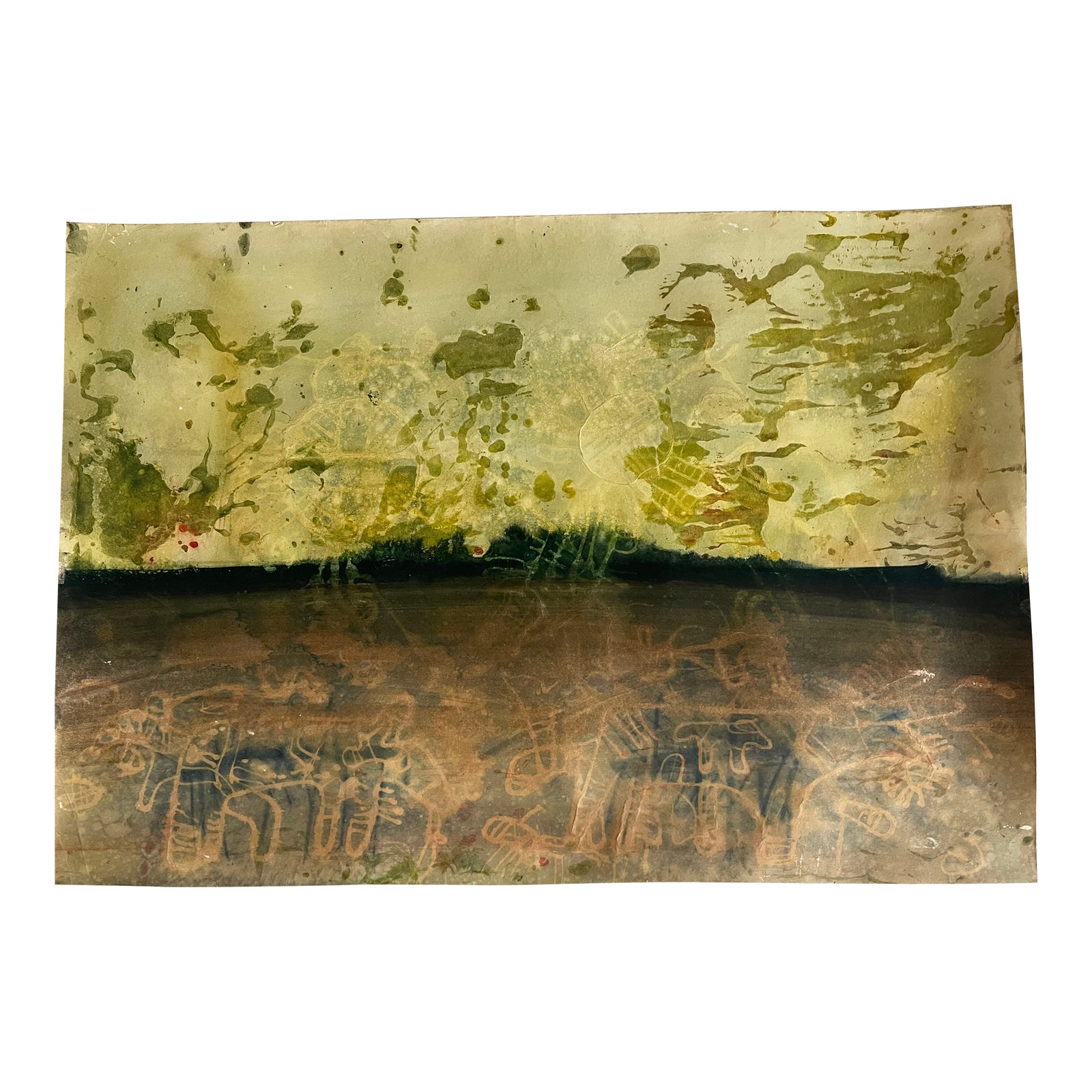 1990s Original Modern Abstract Painting on Paper | Chairish