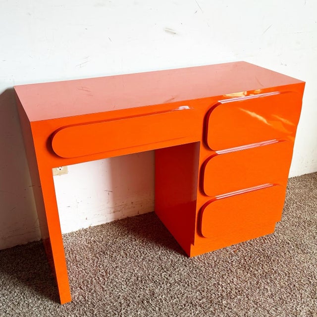 Postmodern Orange Lacquer Laminate Writing Desk | Chairish