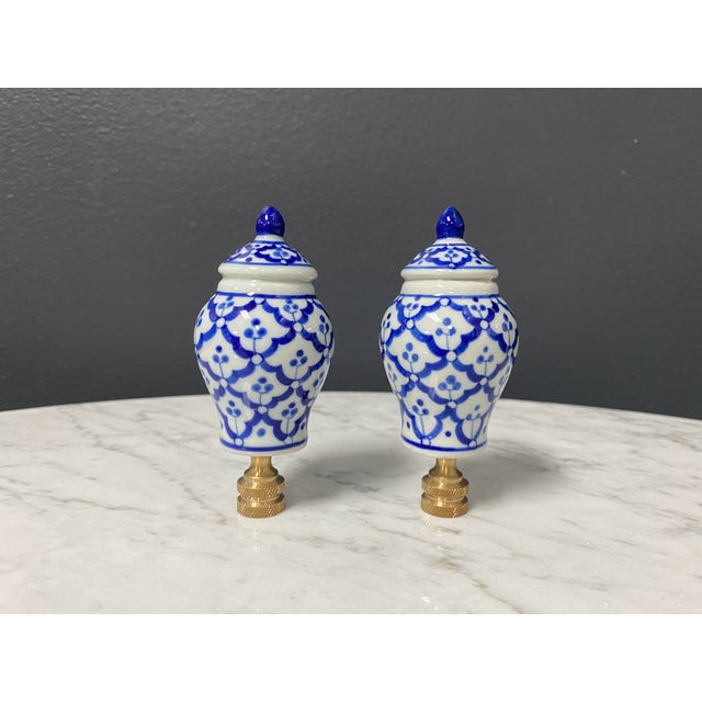 Blue and White Ginger Jar Lamp Finials - Fretwork | Chairish