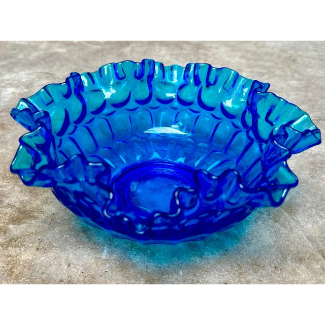 1970s Fenton Glass Colonial Blue Thumb Print Double Crimp Bonbon Bowl ...