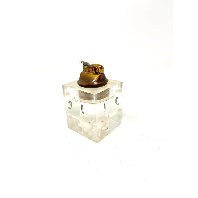 Mid-Century Modern Lighter in Cuboid Lucite Base | Chairish