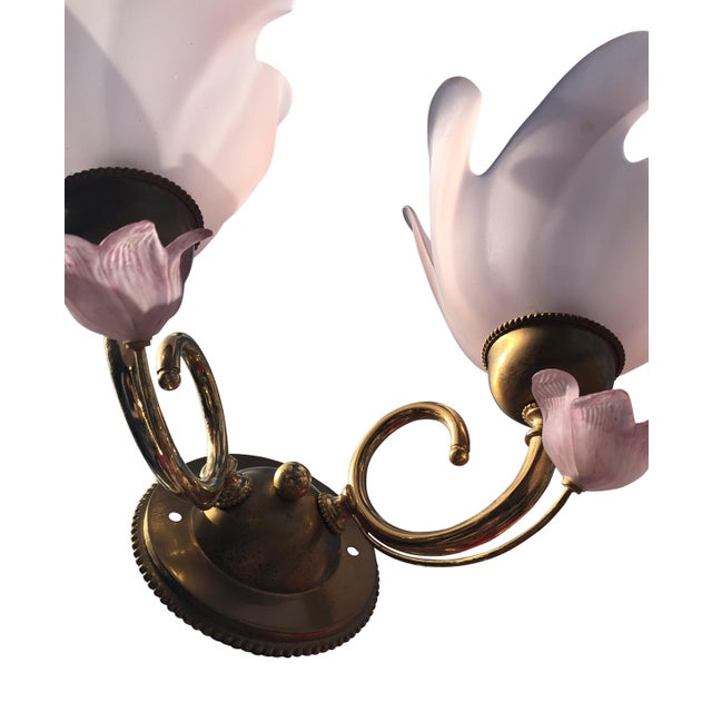 Vintage Late 20th Century F. Fabbian Italian Brass and Floral Glass ...