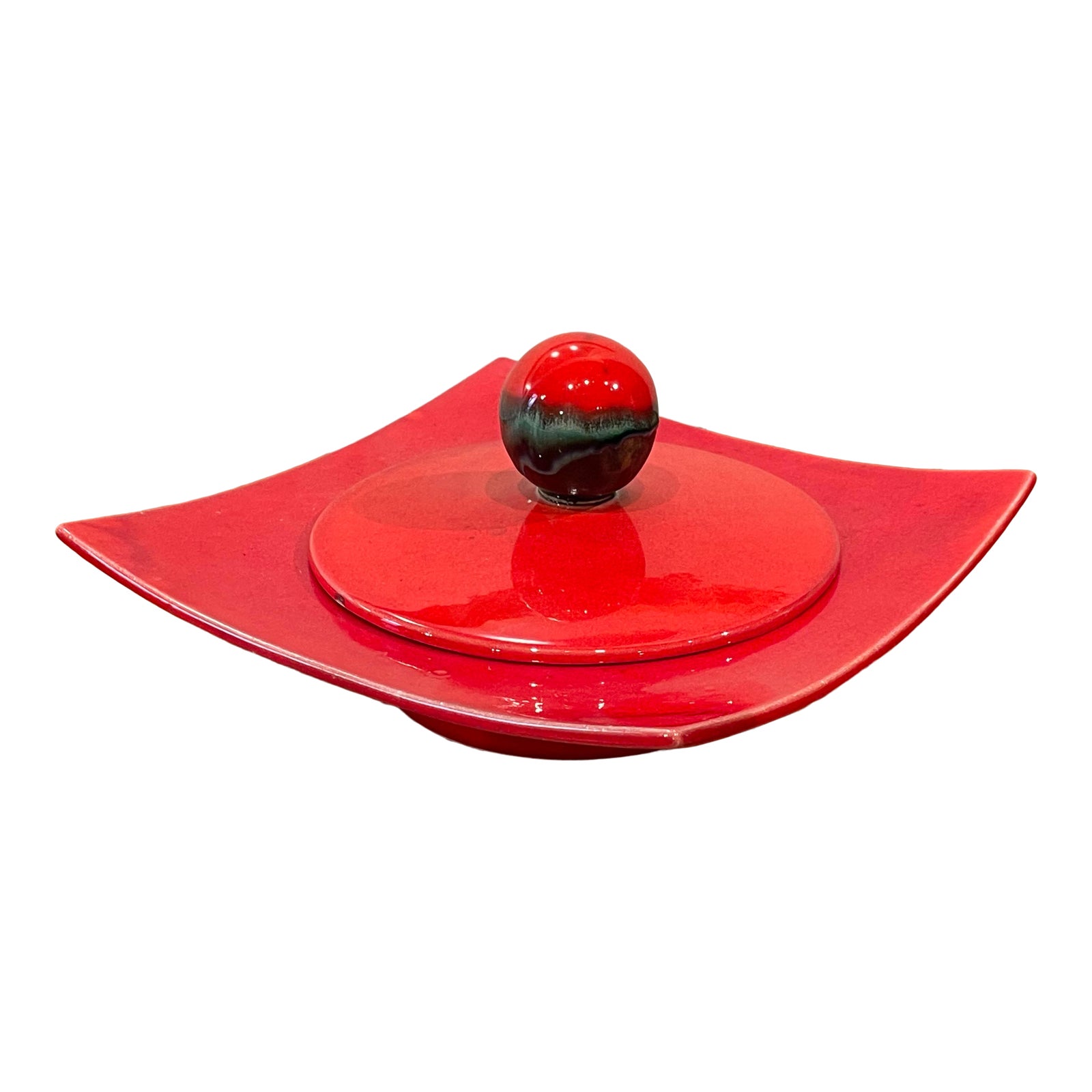 Vintage Mid Century Modern Ceramic Candy Red Vessel With Matching Top ...