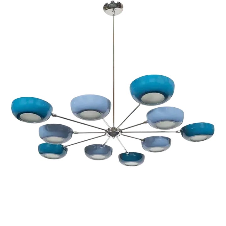 Early 21st Century Ten-Arm Starburst Chandelier with Blue Shades | Chairish