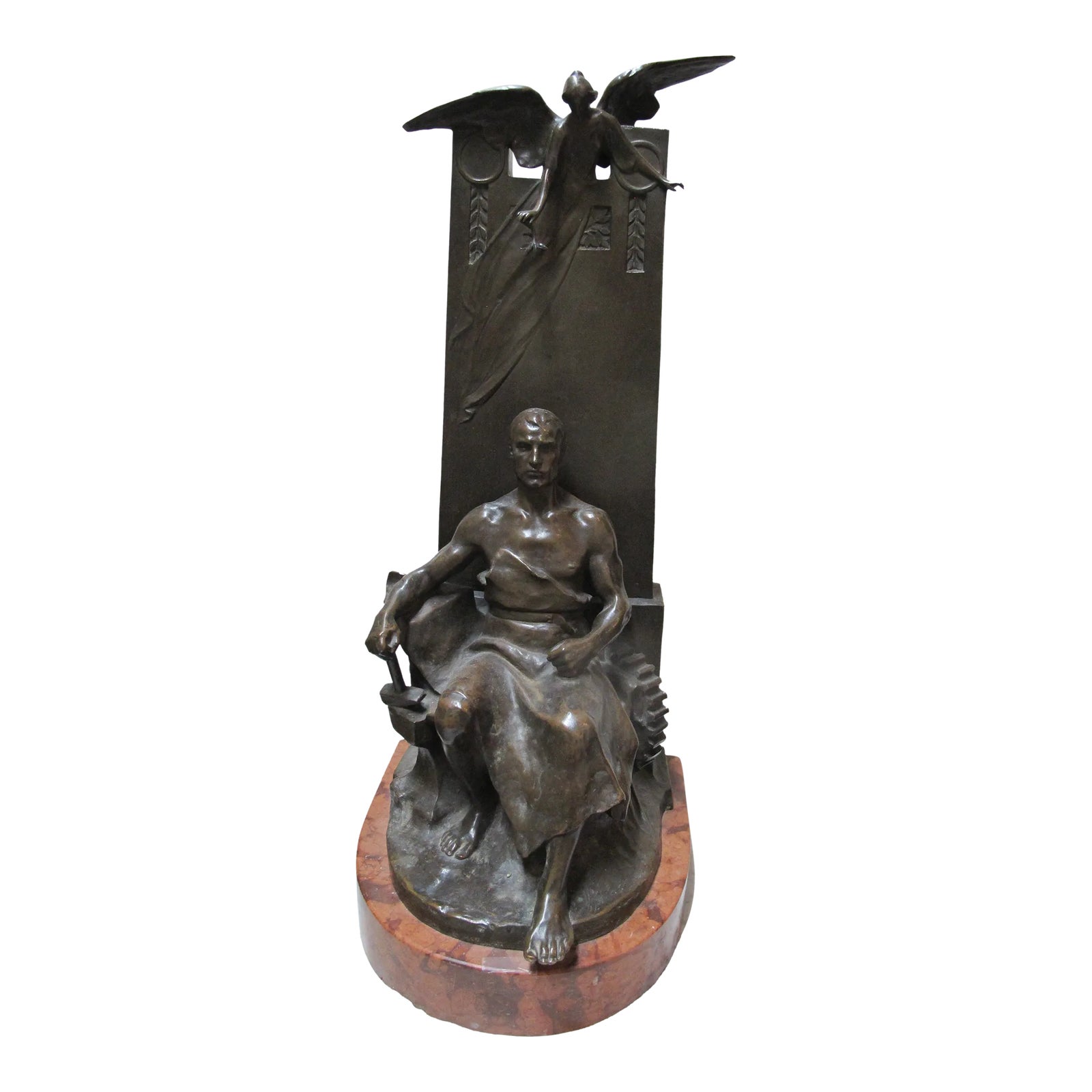 Hermann Muller German Bronze Working Man & Guardian Angel Sculpture ...