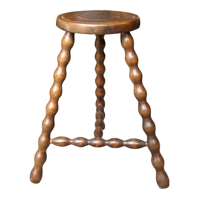 Mid 20th Century French Bobbin Turned Milking Stool | Chairish