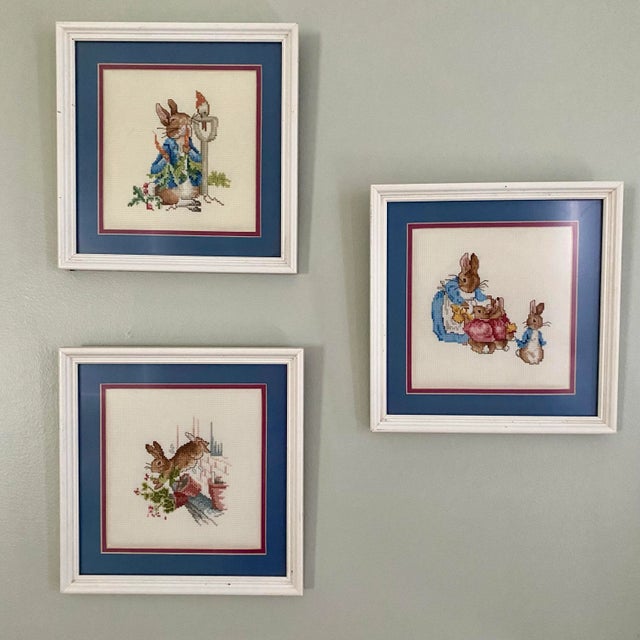 1980’s Framed Embroidered Peter Rabbit Needlepoint Nursery Art- Set of ...