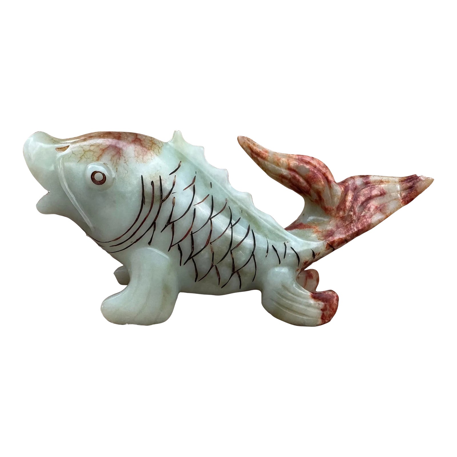Carved Celadon Jade Koi Fish | Chairish