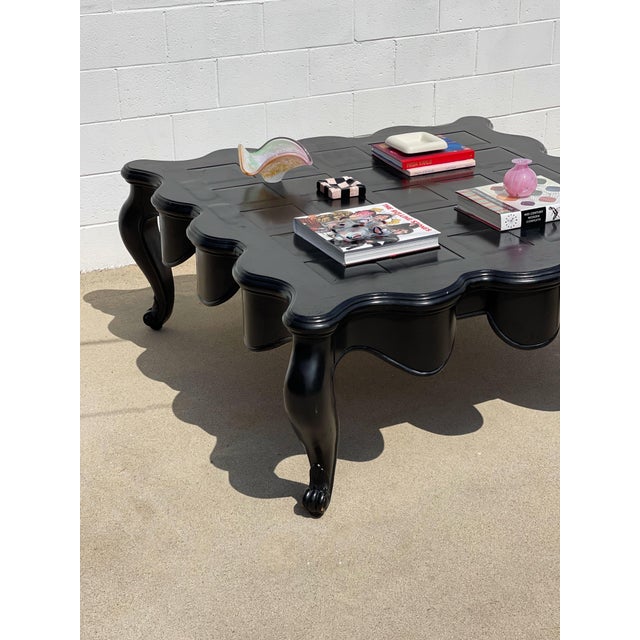 Vintage 20th Century French Scalloped Coffee Table With Checkered Detail | Chairish