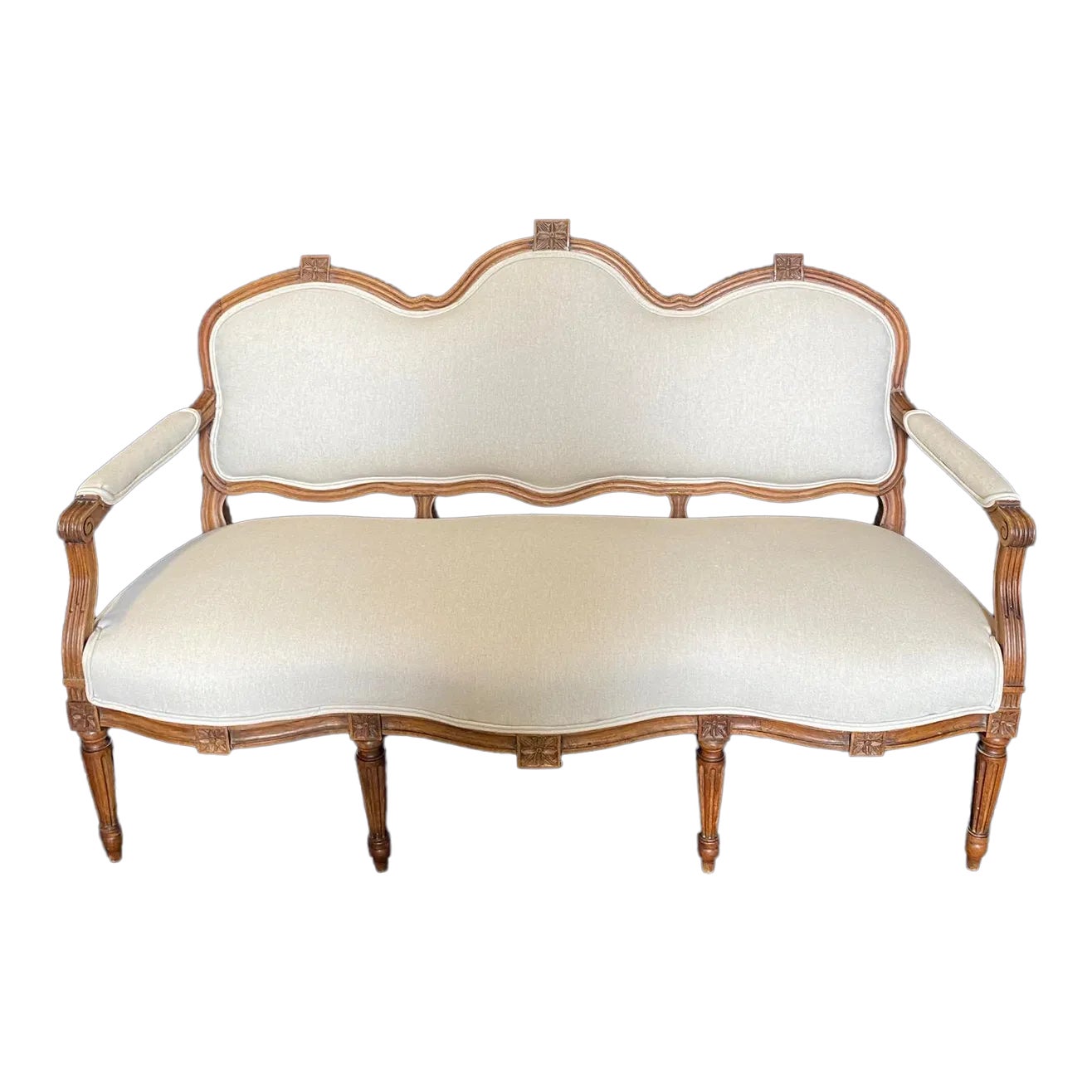 French 19th Century Walnut Louis XVI Hand Carved Sofa | Chairish