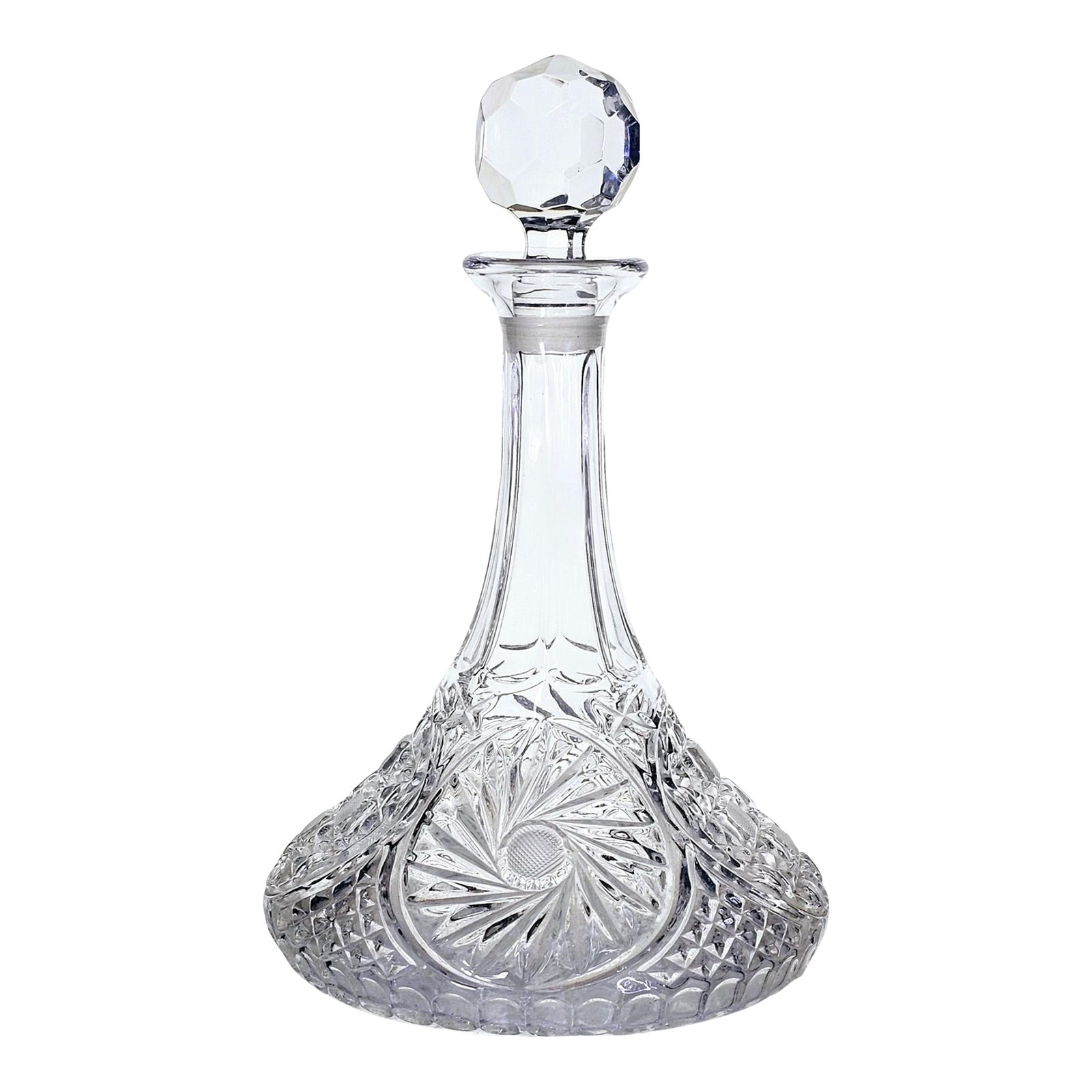 Molded Crystal Decanter W/ Pinwheel Faceted Stopper | Chairish