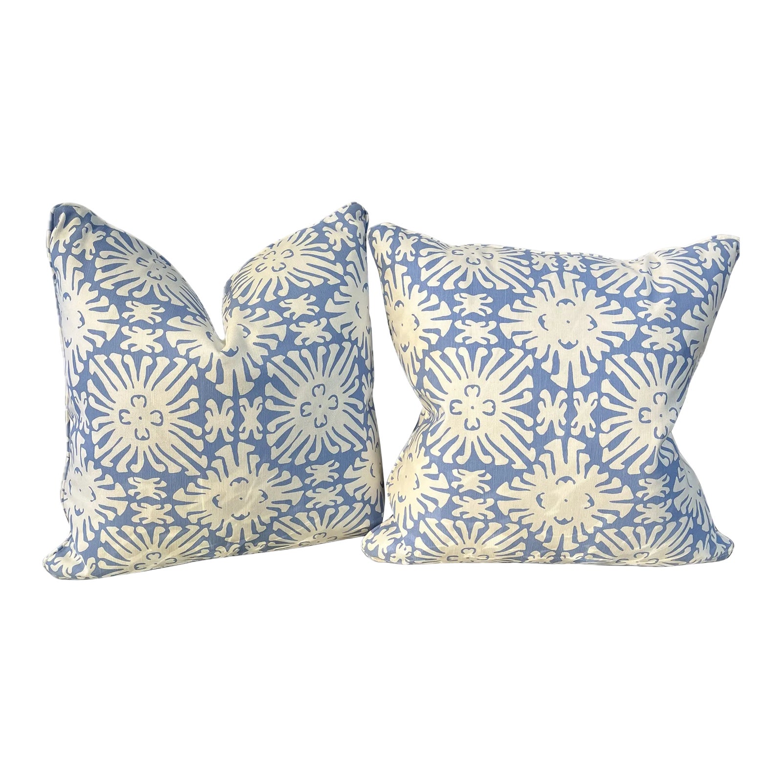 Custom China Seas Blue and White Geometric Pillows, Pair | Chairish