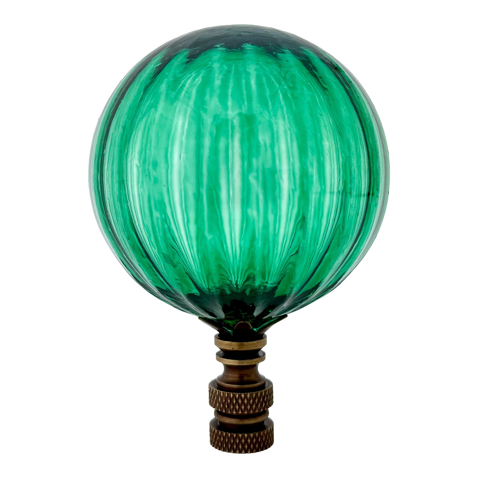 Ribbed Optic Glass Lamp Finial in Green on Bronze Hardware | Chairish