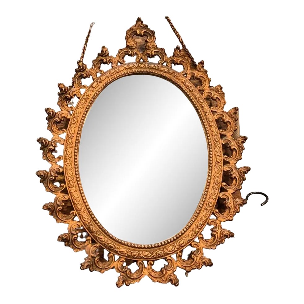 Vintage Ornate Stamped Cast Iron Bronze Finish Frame With Oval Mirror ...