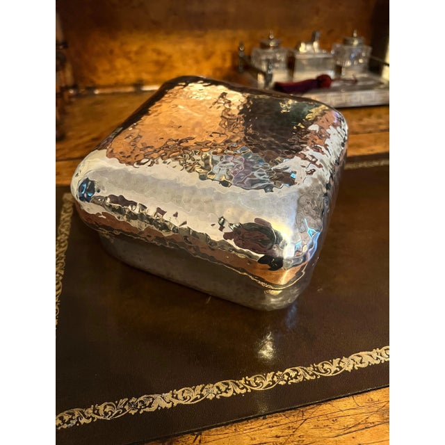 Silver Plate Hand Hammered Lidded Box with Rounded Corners | Chairish
