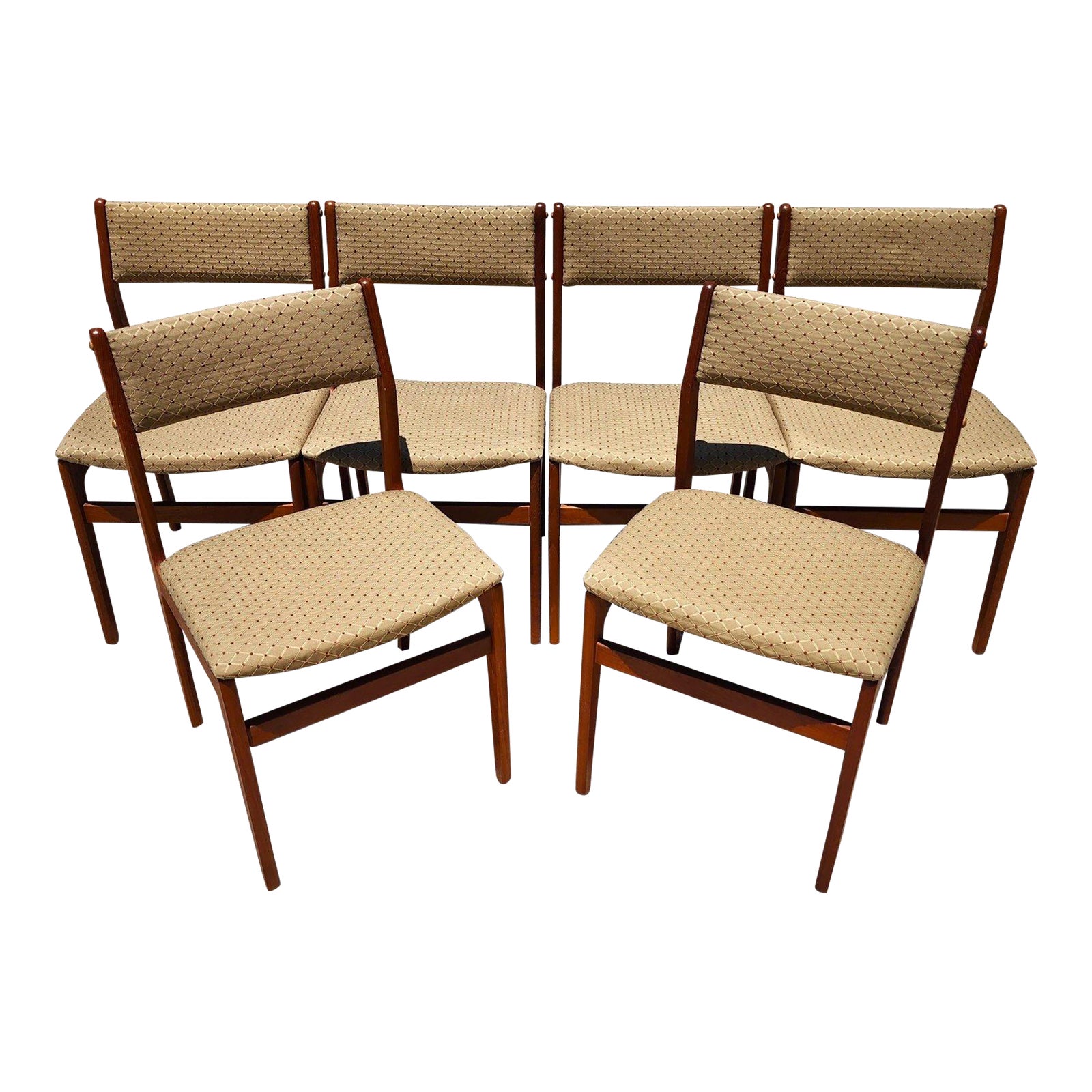 D Scan Teak Dining Chairs New Upholstery Danish Modern Set of 6 | Chairish