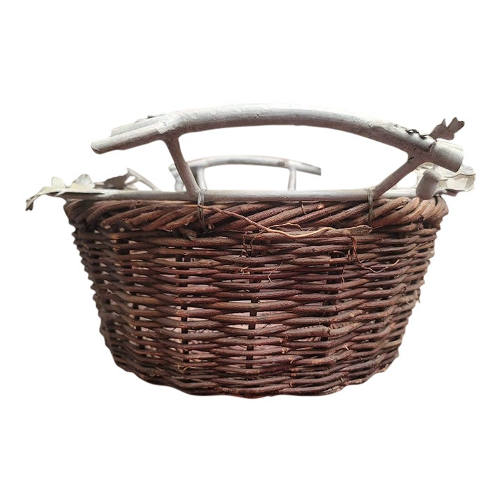 Grapevine Basket With Cast Handles of Branches, Oak Leaves and Acorns ...