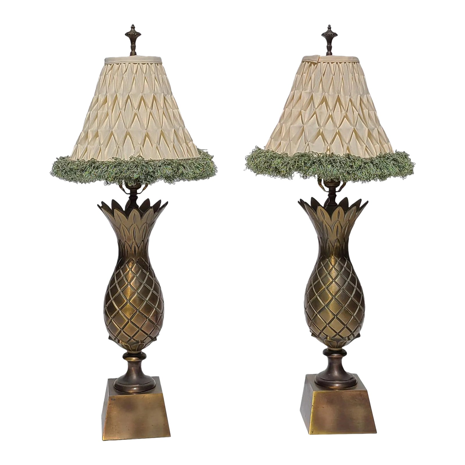 Pair of Mid 20th Century Hollywood Regency Brass Pineapple Lamps With ...