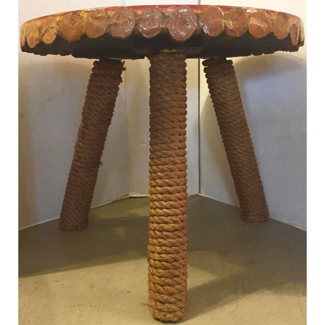 Round Rope Covered Leg Wood Side Table | Chairish