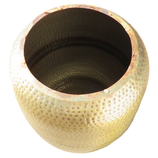 Hollywood Regency Style Dimpled Metal Drum Accent Table | Chairish