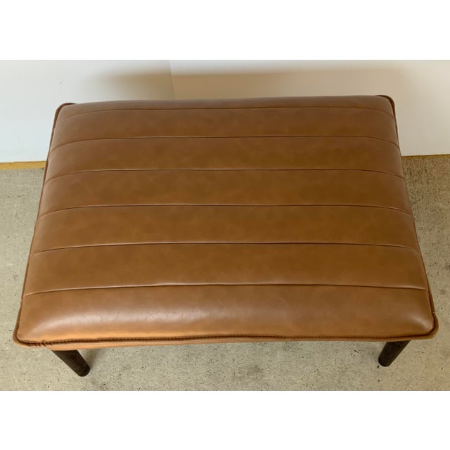 Modern Camel Brown Leather Ottoman | Chairish