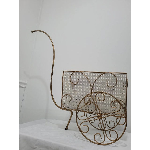 Mid-Century Modern White & Gold Mesh Metal Rolling Cart Magazine Rack ...