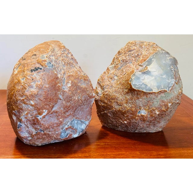 Large Vintage Pair of White Quartz Crystal Geode Polished Bookends ...