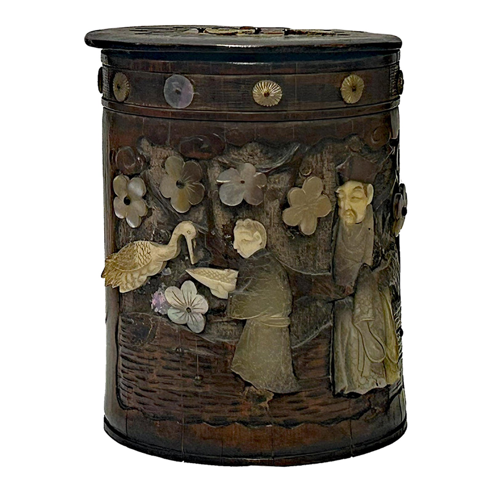 Vintage Chinese Bamboo Mother of Pearl Inset Container Display Art ...