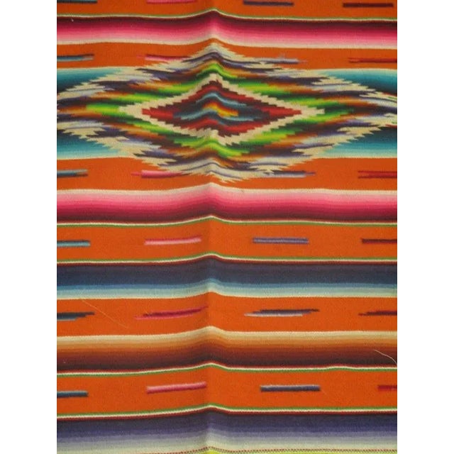 Vintage Mexican Wool Saltillo Serape Orange Rug - 1′10″ × 3′11″ | Chairish
