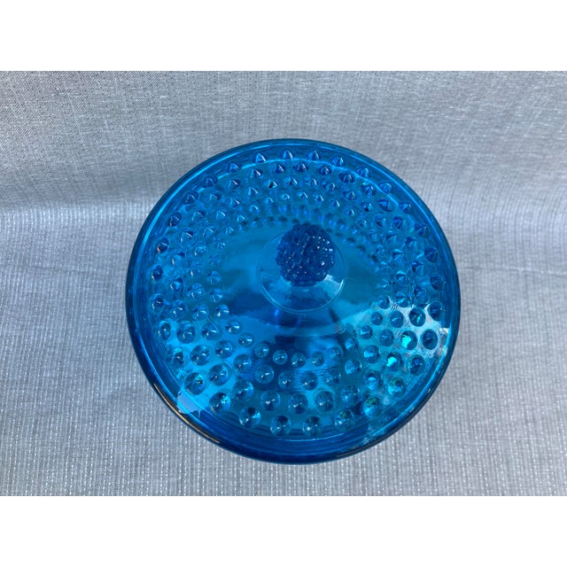 Vintage L E Smith Turquoise Blue Glass Hobnail Covered Dish | Chairish