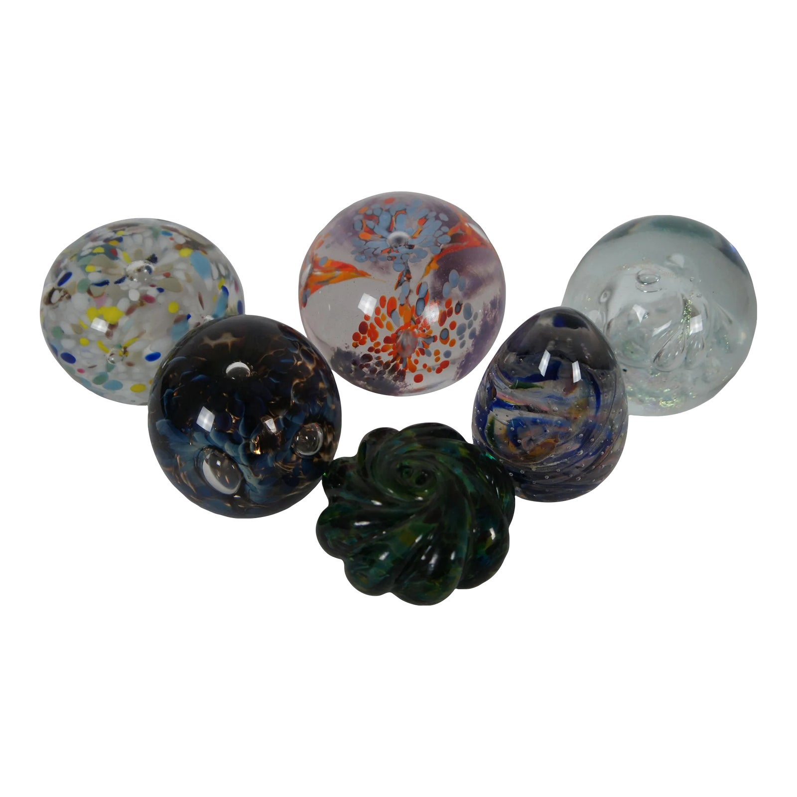 Set of 6 Vintage Hand Blown Studio Art Glass Paperweights Jim Karg ...