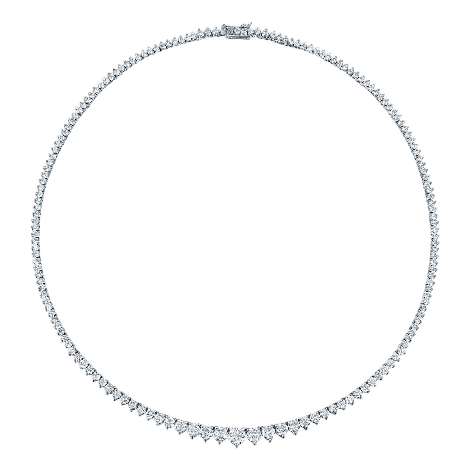 10 Carat Brilliant Round Graduating Diamond Tennis Necklace in 14K ...