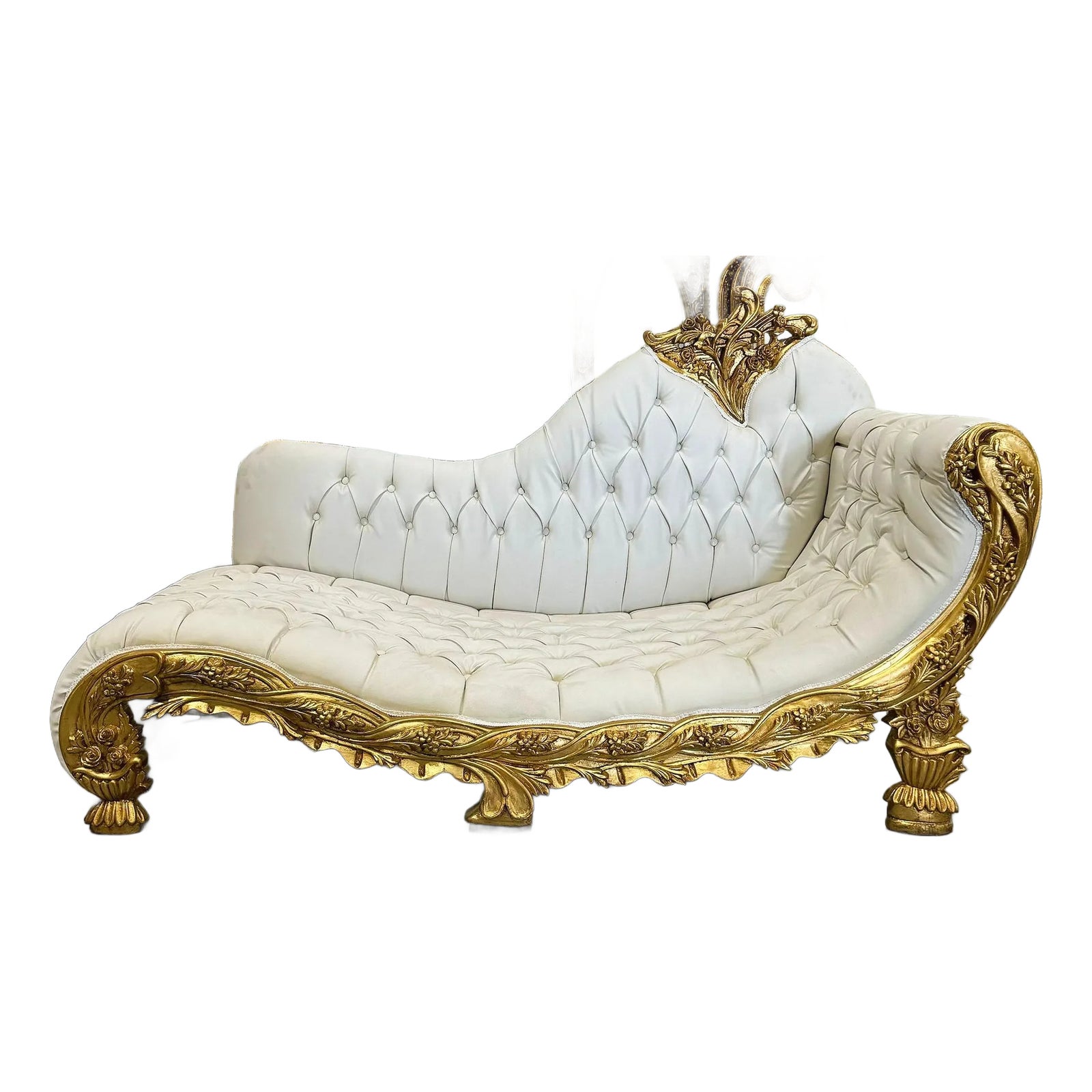Chaise Lounge Leather Beige Furniture Rococo Style Gold Details | Chairish