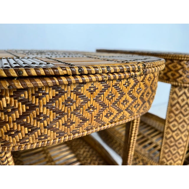 Vintage Woven Pencil Reed Rattan Side Tables- a Pair | Chairish