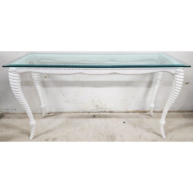 Italian Glass Console Solid Wood Faux Rope | Chairish