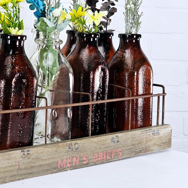 Rustic Floral Milk Glass Bottles & Store Display | Chairish