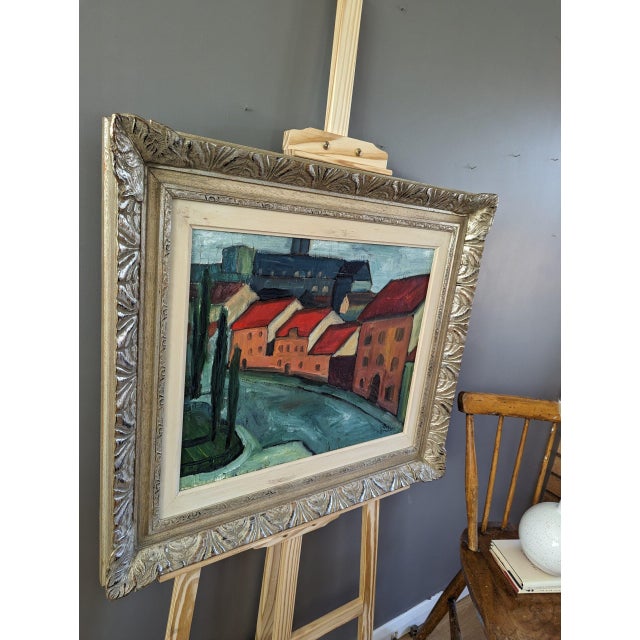 Mid-Century Modern Swedish "Stretch of Houses" Vintage Street Scene Oil ...