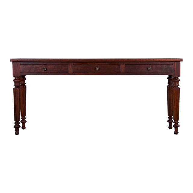 Antique English Victorian Style Mahogany Console W/ Leather Top | Chairish