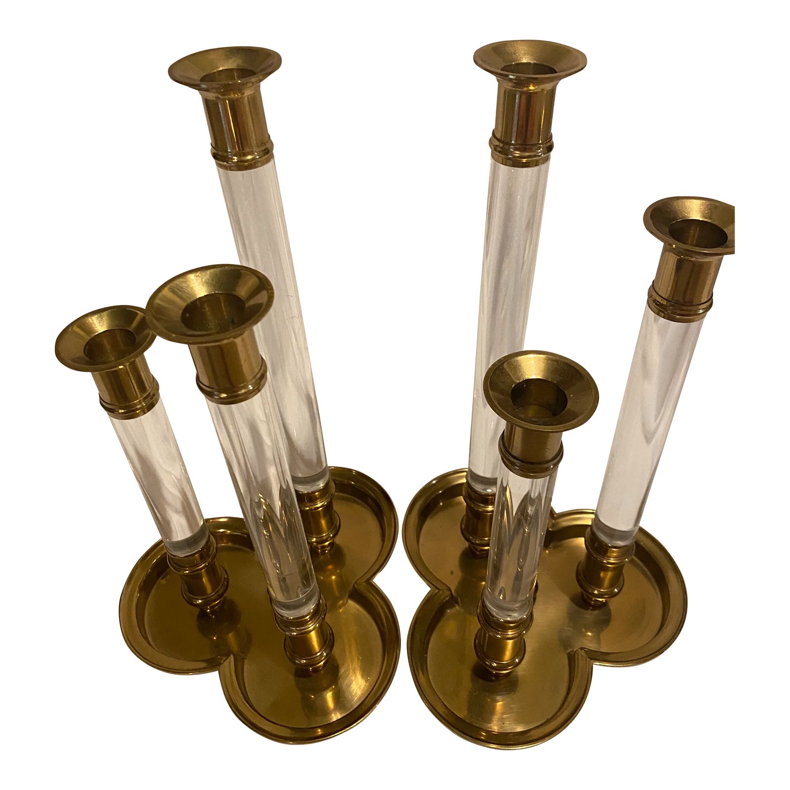 Pair of 21st Century Brass and Lucite Candelabras | Chairish