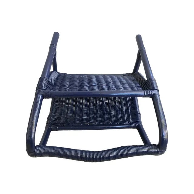 Vintage Navy Blue Rattan Magazine Rack | Chairish