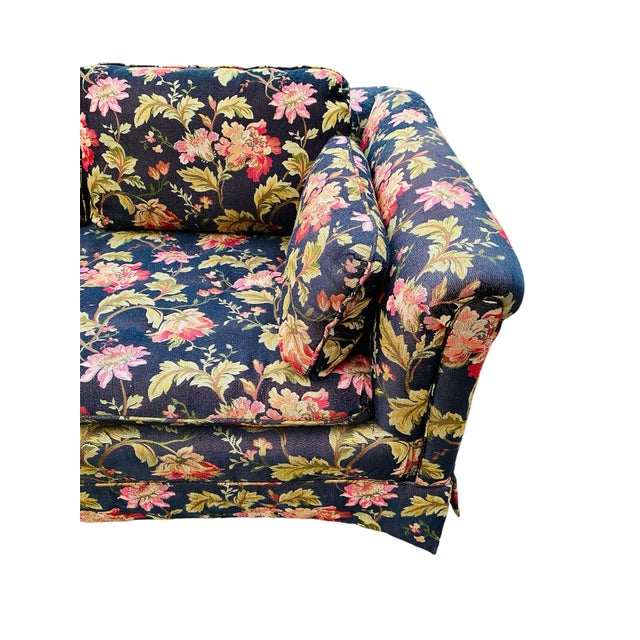 1970s Regency Style Chintz Asian Motif Floral Tufted Rolled Arm Sofa ...