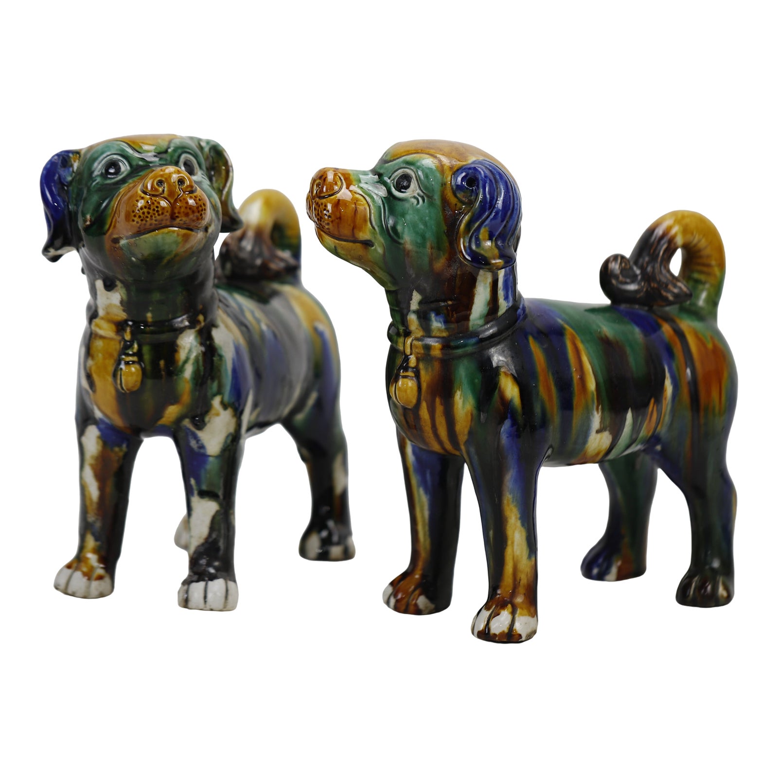 A Pair of 1970s Vintage Multi-Colored Foo Dog Sculptures | Chairish